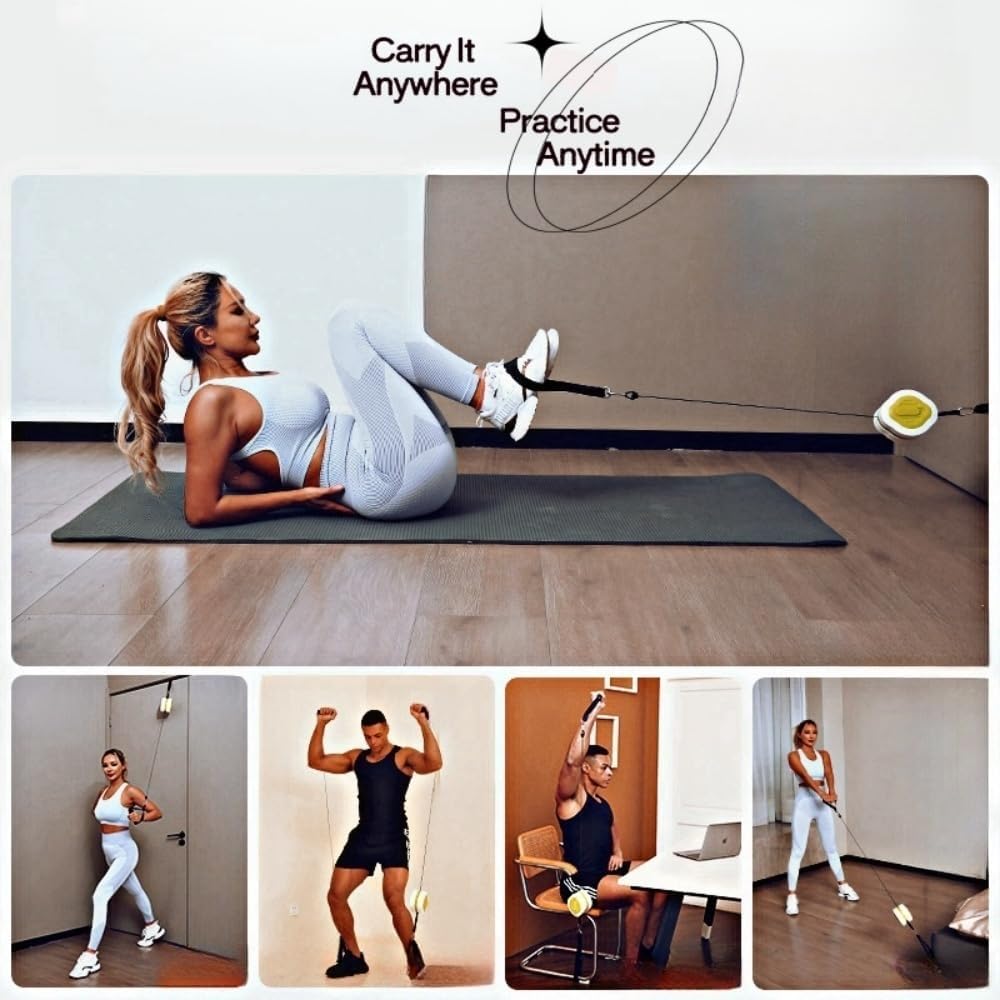 Portable Cable Machine - 3-Level Adjustable Resistance Fitness Pulley ...