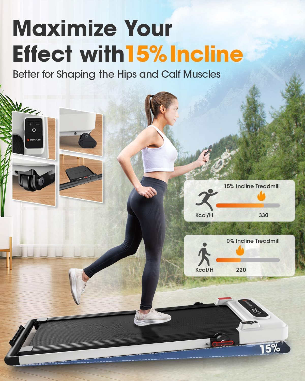 Walking Pad Treadmill with Handle Bar, 3.5HP Foldable Folding ...