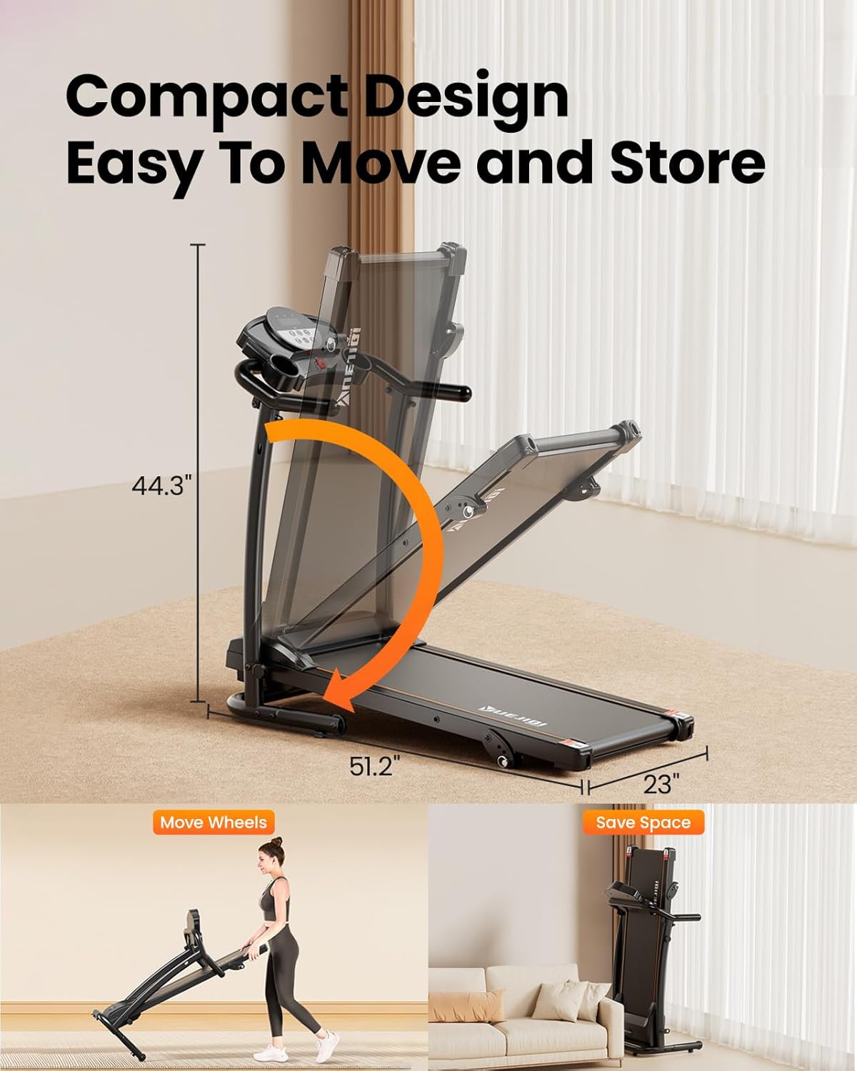 Treadmills for Home, 3.0HP Quiet Brushless Foldable Treadmill with ...