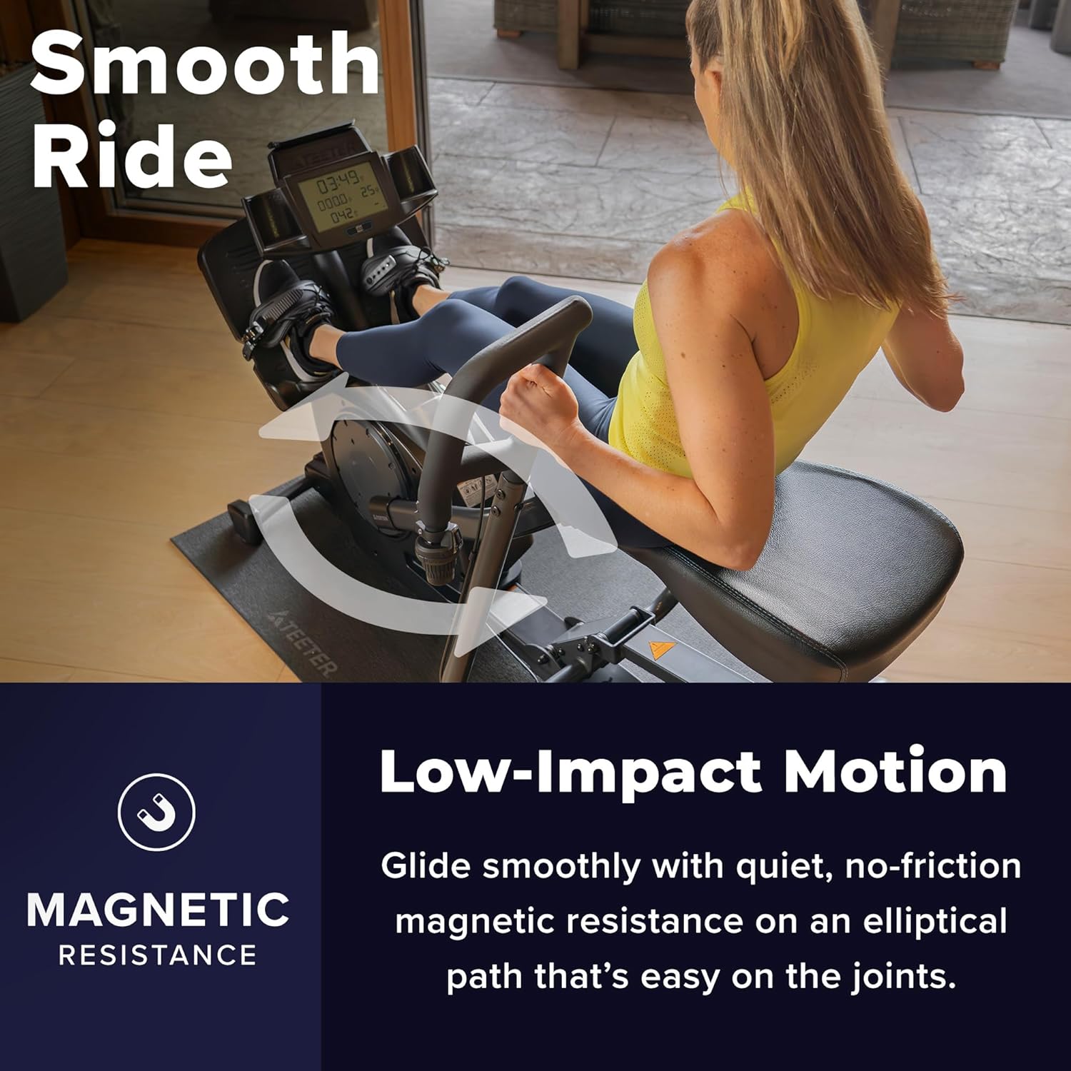 Teeter Power10 Rower with 2-Way Magnetic Resistance Elliptical Motion ...