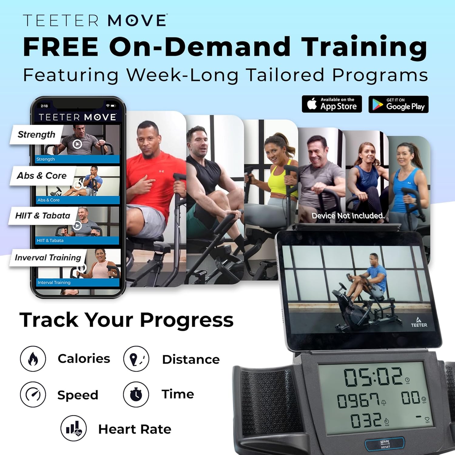 Teeter Power10 Rower with 2-Way Magnetic Resistance Elliptical Motion ...