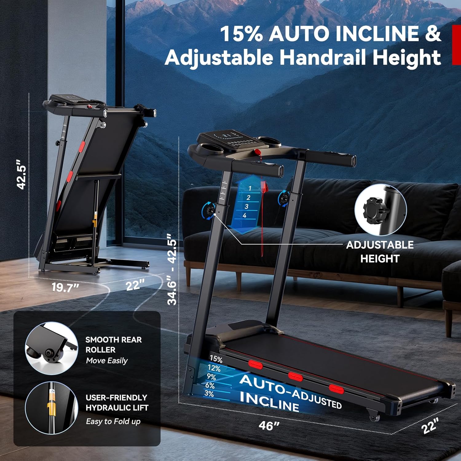 8.7MPH Incline Treadmill for Running and Walking, 3.5HP Quiet BLDC ...