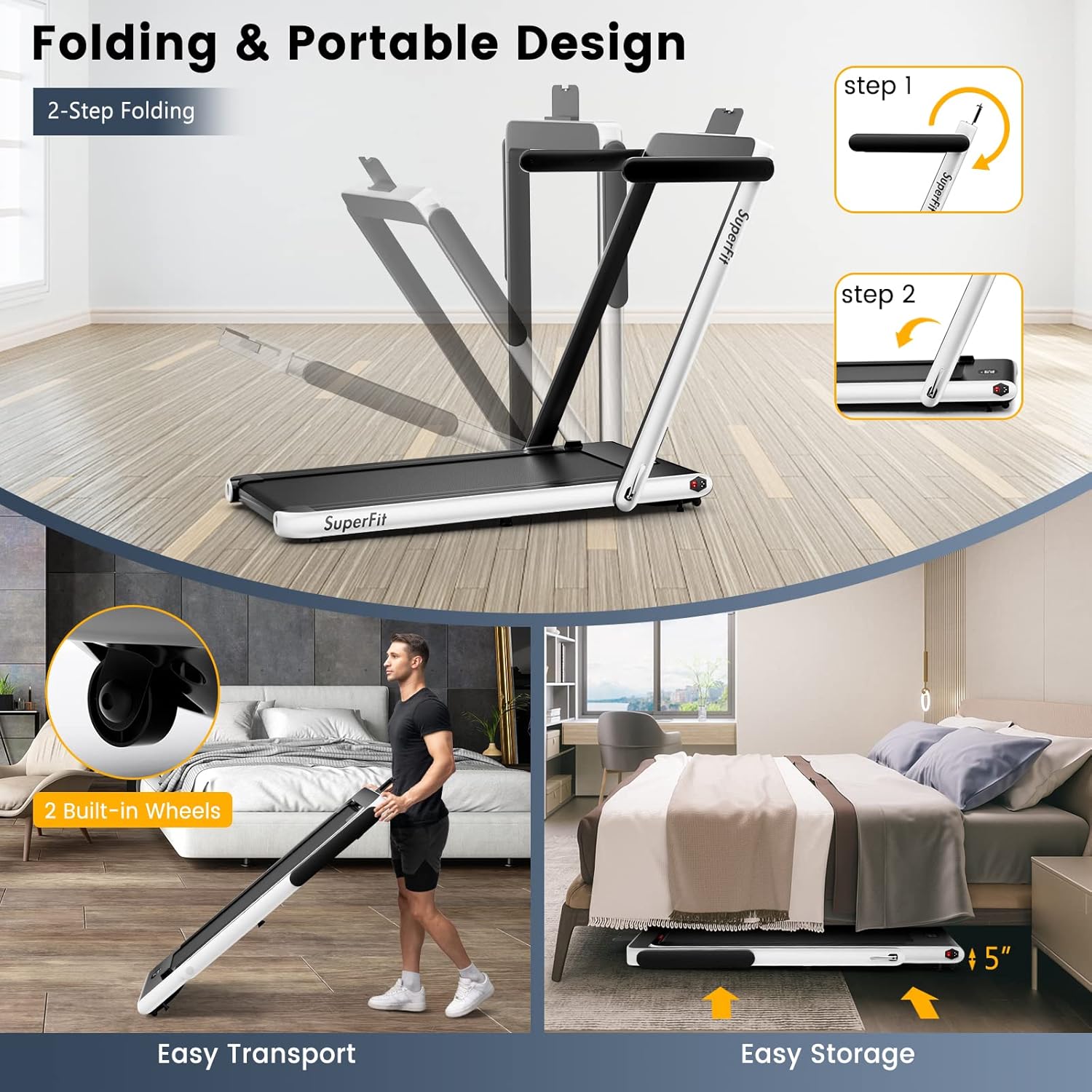 GYMAX Walking Pad, 2 in 1 Free Installation Under Desk Treadmill with ...