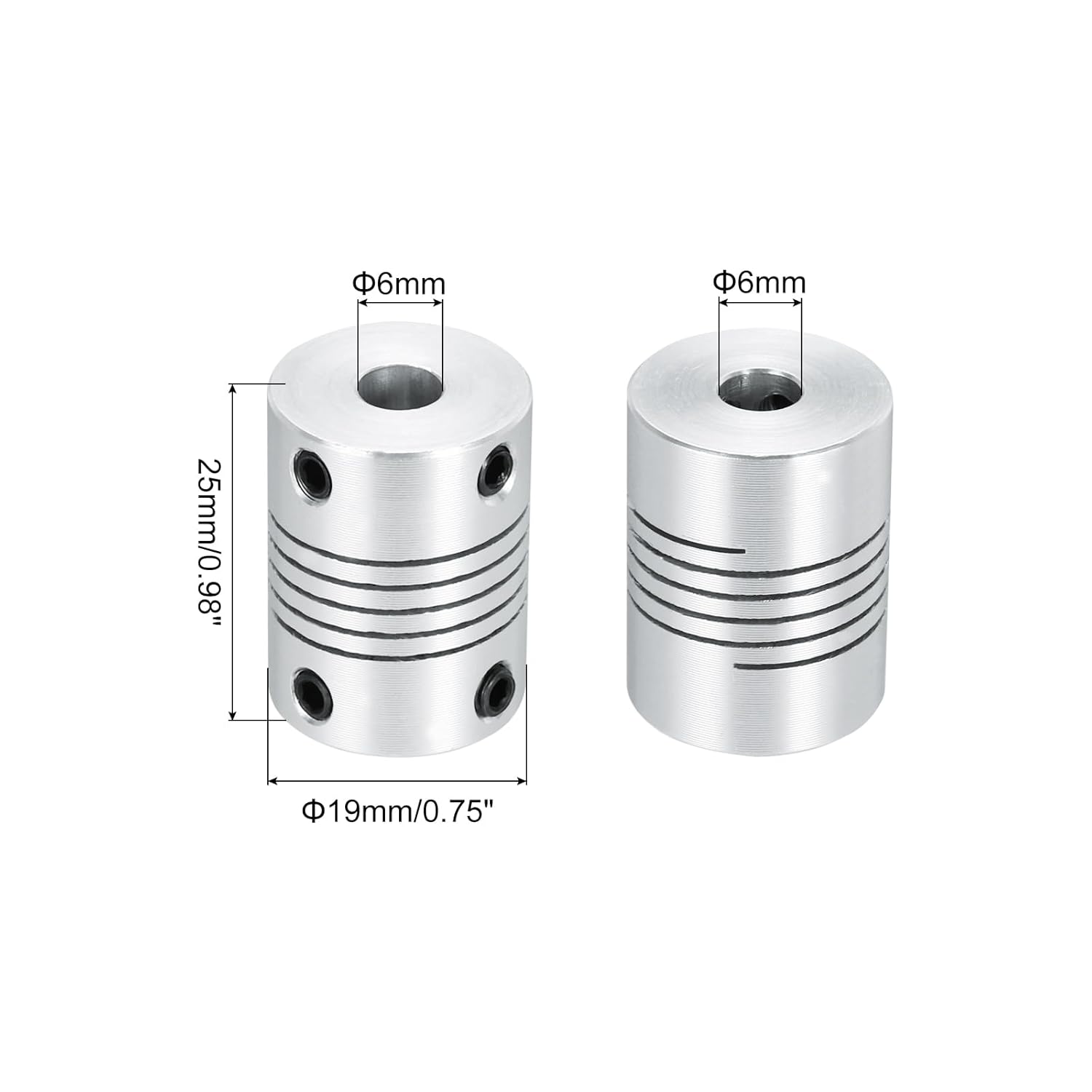 uxcell 4Pcs 6mm to 6mm Aluminum Alloy Shaft Coupling L25xD19 Flexible ...